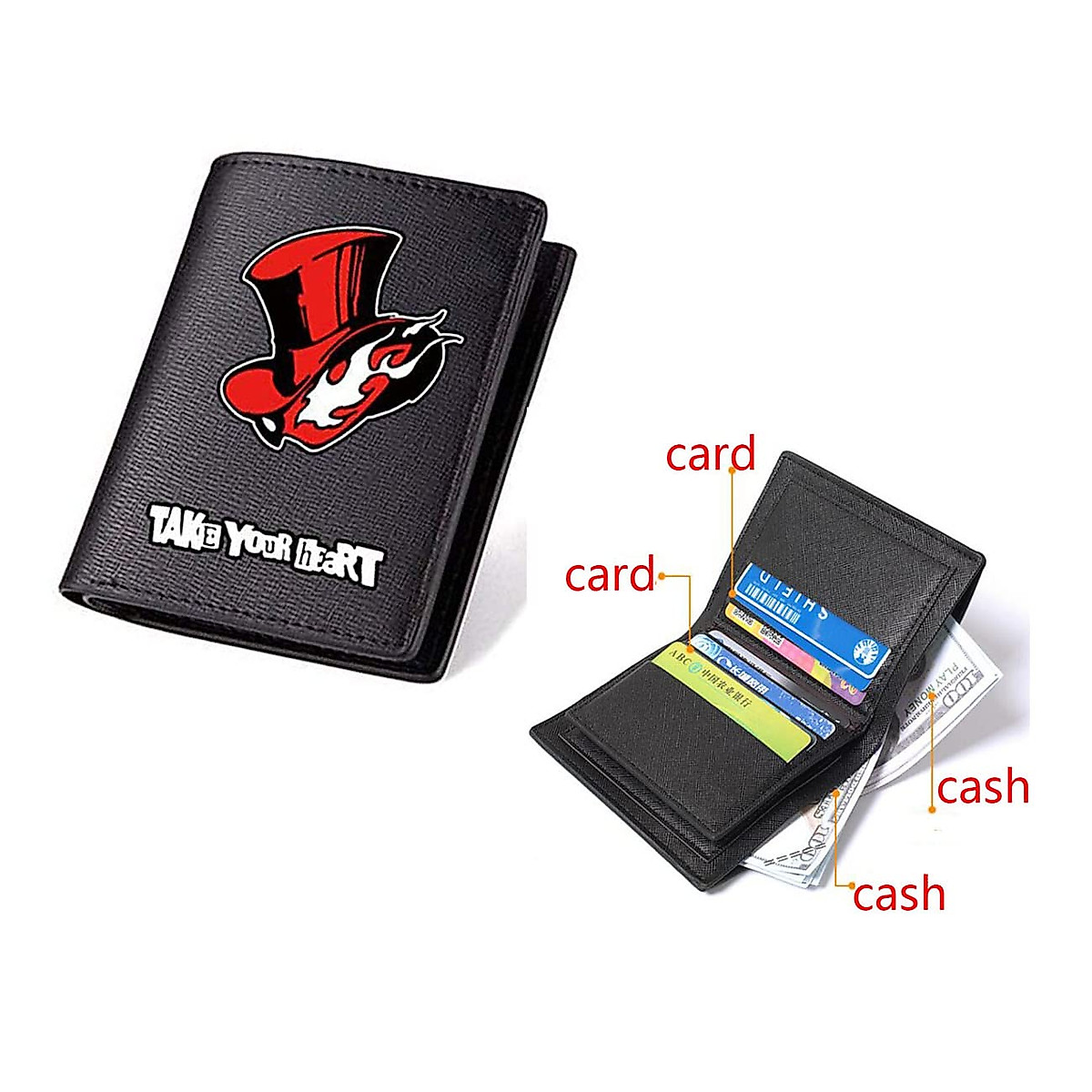 yehert Pu Leather Short Billfold Wallet Credit Card Holder For Wen，Women， Red Hat Logo Black Purse (#2 Red)
