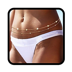 Cosydays Boho Sequins Belly Chain Gold Beads Waist Chains Layered Beach Bikini Waist Jewelry Accessories for Women and Girls
