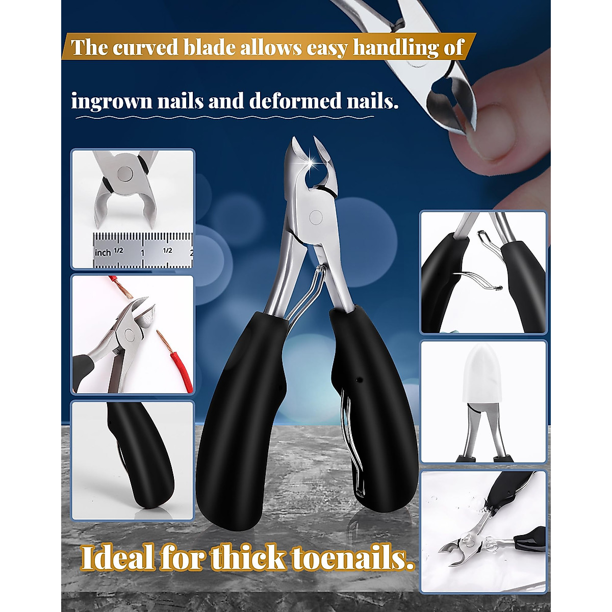 Tisojpod 5Pcs Toenail Clippers Set for Ingrown Toenail & Thick Toenails,Nail Clippers Set for Seniors Men Women,Ingrown Toenail Clippers,Professional Heavy Duty Toenail Clippers for Thick Toenails