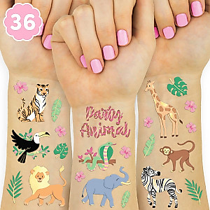 xo, Fetti Jungle Temporary Tattoos - 36 styles | Elephant Arts + Craft, Wild Animal Birthday Party Supplies, Giraffe Safari Baby Shower, Tiger