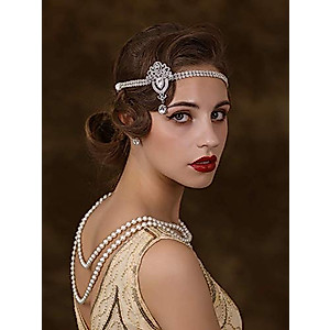 SWEETV 1920's Flapper Headband, Great Gatsby Headpiece 20s Art Deco Hair Accessories Headband Sliver