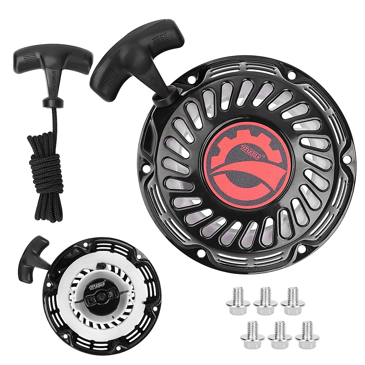Recoil Starter for Predator 212 Coleman BT200X with Thicker Housing Pawl, RUTU Pull Starter Assembly Replacement for Honda GX160 GX200 5.5HP 6.5HP Small Engine Go Kart Mini Dirt Bike Black