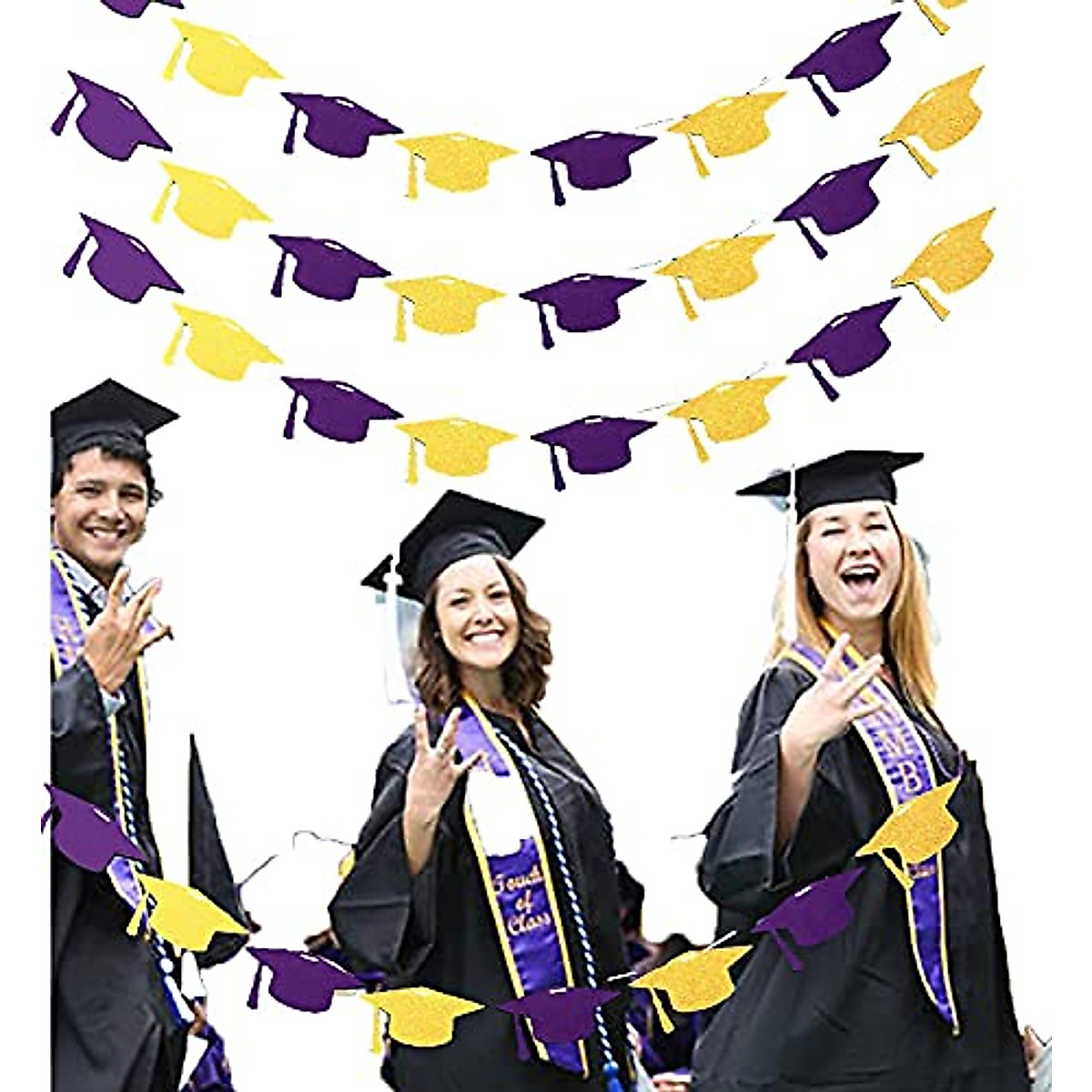 Graduation Party Decorations Purple Gold 2023 NYU Graduation Decorations 4pcs Graduation Hat Banner Garlands Glitter Purple Gold for 2023 Graduation Party Supplies
