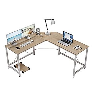 DlandHome L-Shaped Computer Desk 59 inches x 59 inches, Composite Wood and Metal, Home Office PC Laptop Study Workstation Corner Table with CPU Stand ZJ02-OW