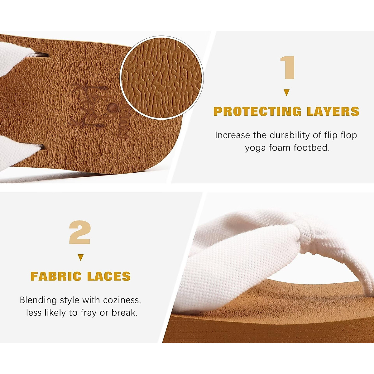 KuaiLu Flip Flops Women Arch Support Yoga Mat Comfortable Summer Beach Walking Thong Cushion Sandals Slip on Outfits Travel Essentials Orthotic Slides Indoor Outdoor Slippers Shoes White Khaki Size 8