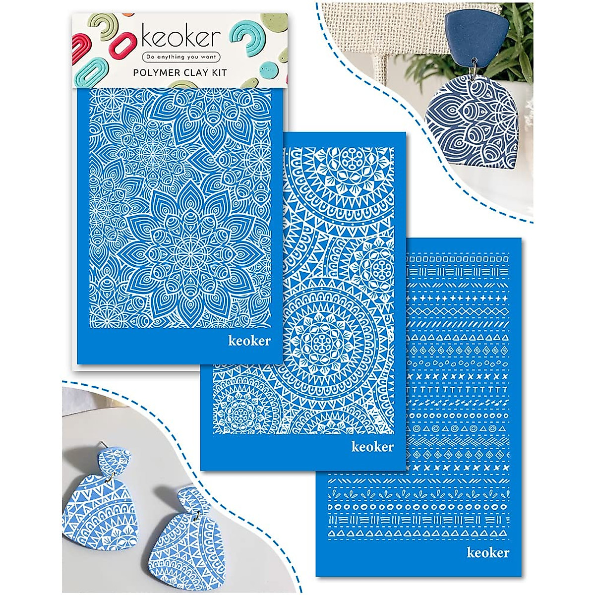 Keoker Boho Silk Screen Stencils for Polymer Clay, 3PCS Aztec Silk Screen for Polymer Clay, for Printing on Jewelry Clay Earrings Decoration, Each 6" X 3.8" (Boho)