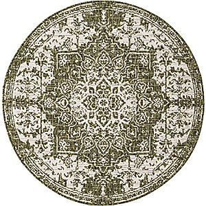 Unique Loom Outdoor Collection Area Rug - Dubai (4' 1' Round, Green/ Ivory)