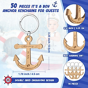 Menkxi 50 Set It's a Boy Anchor Keychain 50 Nautical Baby Shower Thank You Cards and Organza Bags for Baby Shower Nautical Party Gifts Ocean Wedding Favors