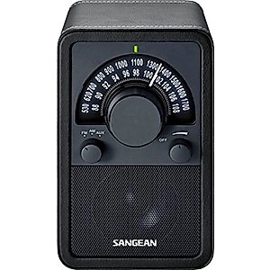 Sangean WR-15BK AM/FM Table Top Wooden Radio, Black Leatherette (Renewed)
