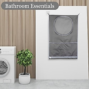 Giantree Hanging Laundry Hamper Bag, Door Hanging Hamper with 2 Strong Adhesive Hooks & 2 Stainless Steel Hooks Waterproof Hanging Laundry Bag for Dirty Clothes Large Hamper Clothes Storage
