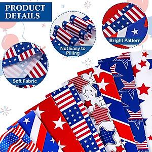 60 Pcs Cotton Jelly 4th of July Fabric Roll Independence Day Fabric Strips Cotton Jelly Fabric Patriotic Quilting Fabric Roll for Sewing DIY Patchwork, 12 Styles