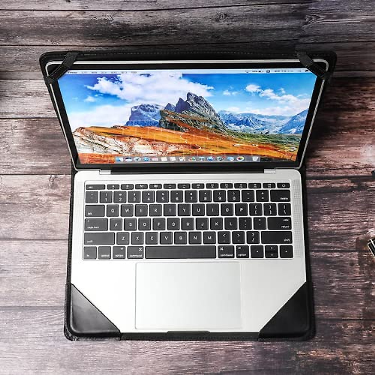 CataPurus Top Grain Leather 13.3" Slim Laptop Folio Case Protector, Vintage Open Style, Fully Handmade, Compatible with MacBook Pro 13.3" MacBook Air M1/M2 ZENBOOK 13.3" & Other PC, Black 13.3 Inch