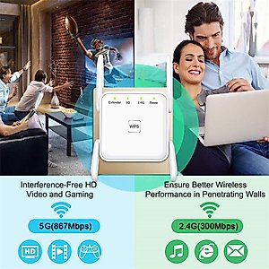 WiFi Range Extender, 1200Mbps WiFi Range Extender Wireless Signal Repeater Booster, Dual Band 2.4G and 5G Expander, 4 Antennas 360° Full Coverage, Extend WiFi Signal to Smart Home Devices（1200M）