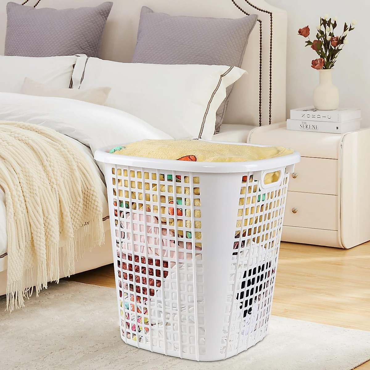 Ortodayes 6-Pack 50 L Large Laundry Baskets, Plastic Clothes Basket Laundry Hamper, White