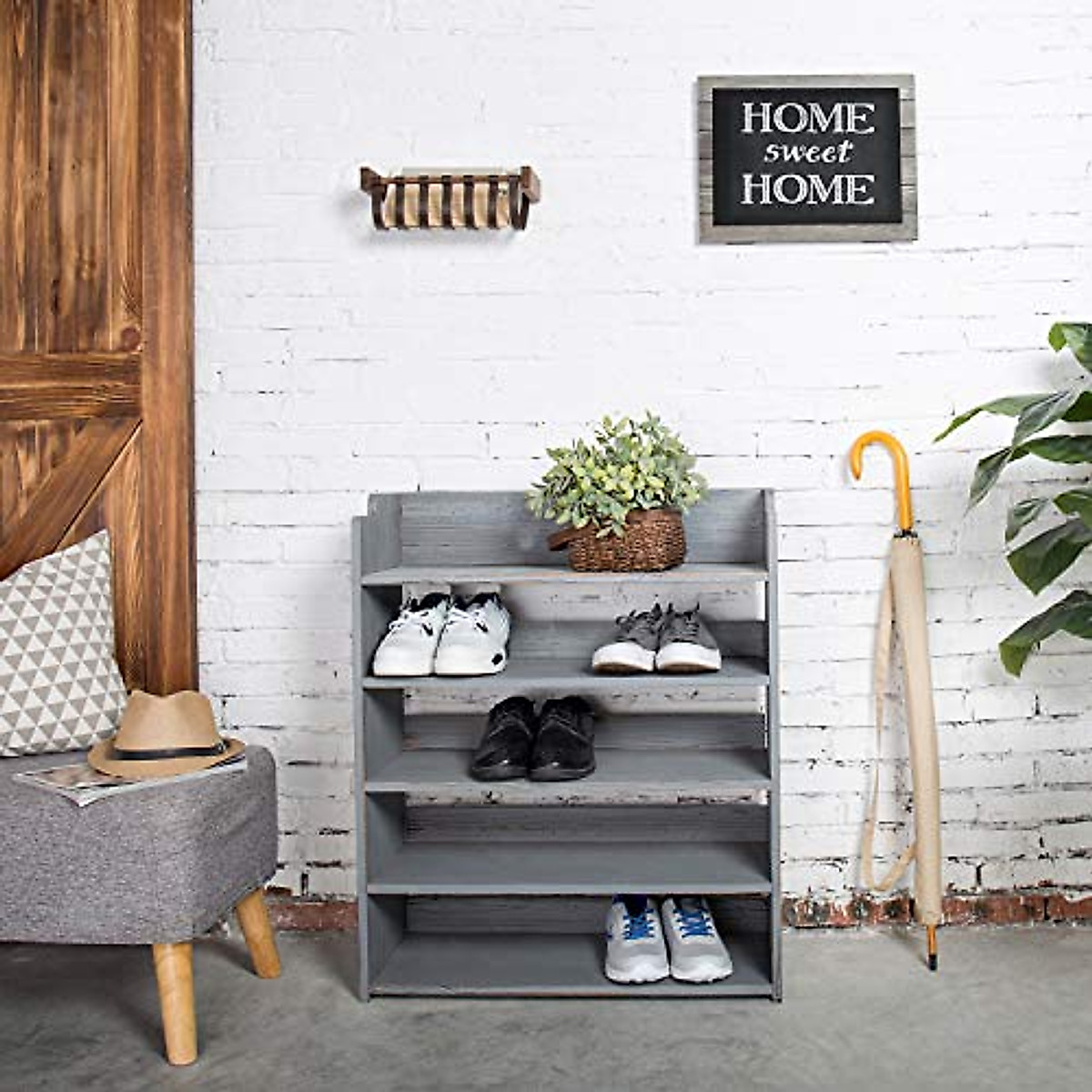 MyGift 5 Tier Rustic Gray Wood Entryway Shoe Rack Storage Shelves, Closet Organizer Shelf