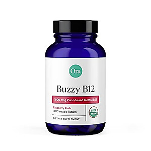 Ora Organic Vitamin B12 1500mcg - plant-based methylcobalamin for adults - Natural stimulant-free energy, Raspberry flavor chewable tablets, no added sugar - 30 tablets