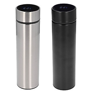 Insulated Bottles, 500ml Stainless Steel Thermal Mug Double Wall Vacuum Flasks with LED Display Vacuum Flasks with Lid for Home Office Kitchen Outdoor(black)