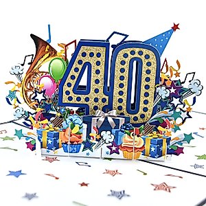 Teabug Cards Happy Birthday Pop Up 3D Greeting Card with Numbers (40th Blue)