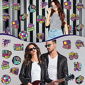 Seajan 60 Pcs Back to The 80s Party Decoration Cutouts Accents Retro 1980s Hip Hop Cutouts Radio Roller Skating Cassette Tape Cutouts Throwback Birthday Party Neon Party Rock Hippie Party Supplies