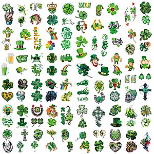 Yazhiji 77sheets St Patricks Day Temporary Tattoo for Girls or Boys 17sheets Larger Half Arm Shamrock Patterned Waterproof Tattoos Stickers for Men or Women And 60 sheets Face Clover Kids Tattoos