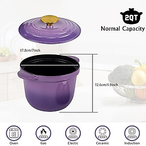 AILIBOO 2 Quart Dutch Oven Pot with Lid – Dual Handles,for No Knead Bread Baking, Sourdough Loaf, Non-Coated & Non-Toxic Ceramic Small Bread Oven Pan-purple