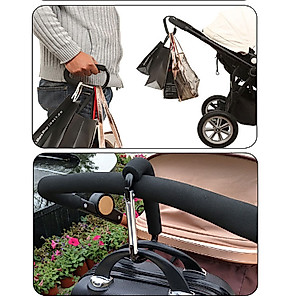 MroMax Pack of 2 Grocery Bag Holder Handle Carrier Tool Grip Your Tote，Handy Stroller Hooks, Multi Purpose Hooks, Pushchair Shopping Bag Hook Carabiner Maximum Load 6.61 lb (Red)
