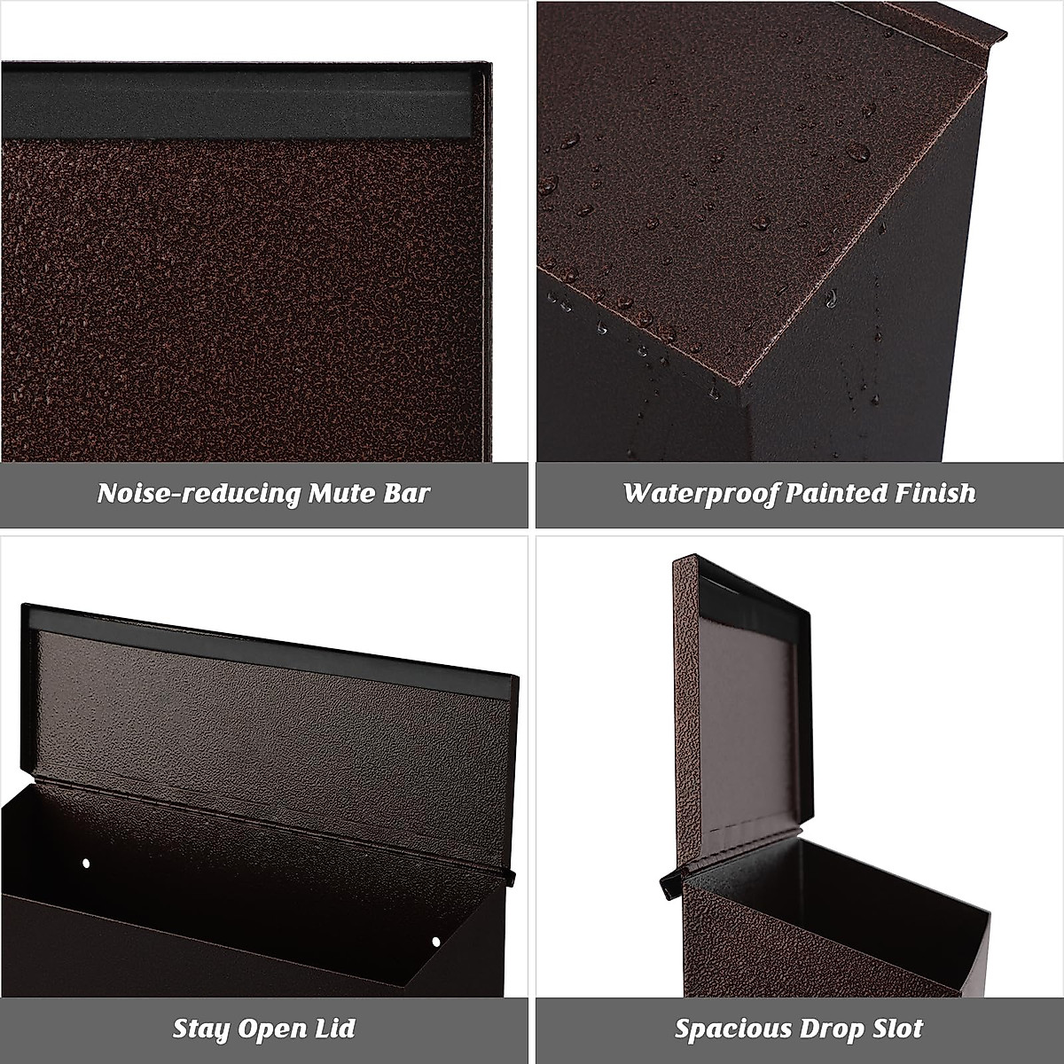 KYODOLED Wall-Mount Mailbox,Large Capacity Mail Box,Galvanized Steel Rust-Proof Metal Post Box,Mailboxes for Outside,15.7"x9.9"x4.9" Bronze