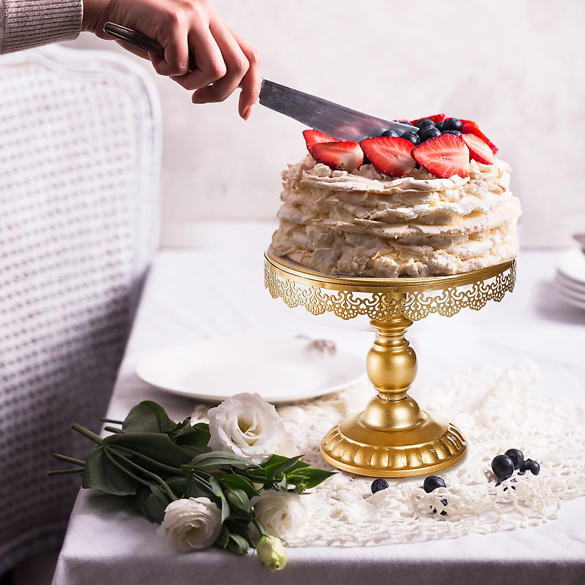 ZOOFOX 3 Pack Gold Cake Stand Set, Metal Cake Holder Dessert Display Plate Serving Tray for Baby Shower Wedding Birthday Party