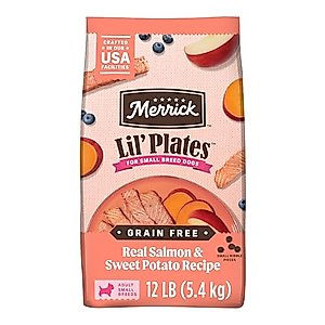 Merrick Lil’ Plates Premium Grain Free Dry Dog Food for Small Dogs, Real Salmon and Sweet Potato Kibble - 12.0 lb. Bag
