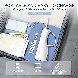 Nicefeel Portable Water Flosser Cordless Rechargeable Dental Cleaner Irrigator, with Gravity Ball, LCD Display, 300ml tank 6 Modes 4 Jet Tips, and IPX7 Water proof for Travel & Home & Braces