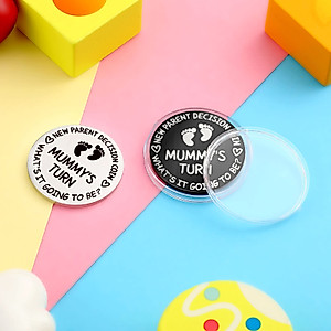 Hicarer 2 Pieces Fun New Parents Decision Coin Double Sided Decision Making Coin New Baby Pregnancy Gift for First Time Mommy Daddy Push Present for Christmas Thanksgiving Sliver and Black