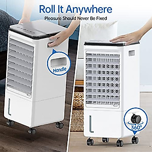 Evaporative Air Cooler, fancole 3-in-1 Portable Air Conditioner, 4 Ice Packs Room Cooler w/ 20FT Remote Controller, 1.85Gallon Water Tank For 8Hrs Cooling, Evaporative Cooler for Indoor,22INCH