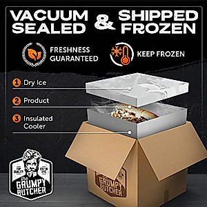 Grumpy Butcher Chicken Sandwiches (8 pack, each 4 oz) | Pulled Chicken with Caramelized Onions & Cheese | Fully-Assembled On Premium Bun | Just Heat & Eat