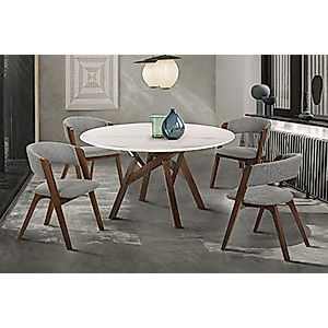 Armen Living Rowan Mid-Century Modern Accent Dining Chair Finish Fabric-Set of 2, 21" Wide, Walnut/Grey