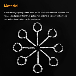 Powlankou 40 Pieces 2 inch Screw Eyes, Nickel Plated Steel Screw Eyes, Self Tapping Screw Hooks, Metal Eye Hooks, Eyelet Screws