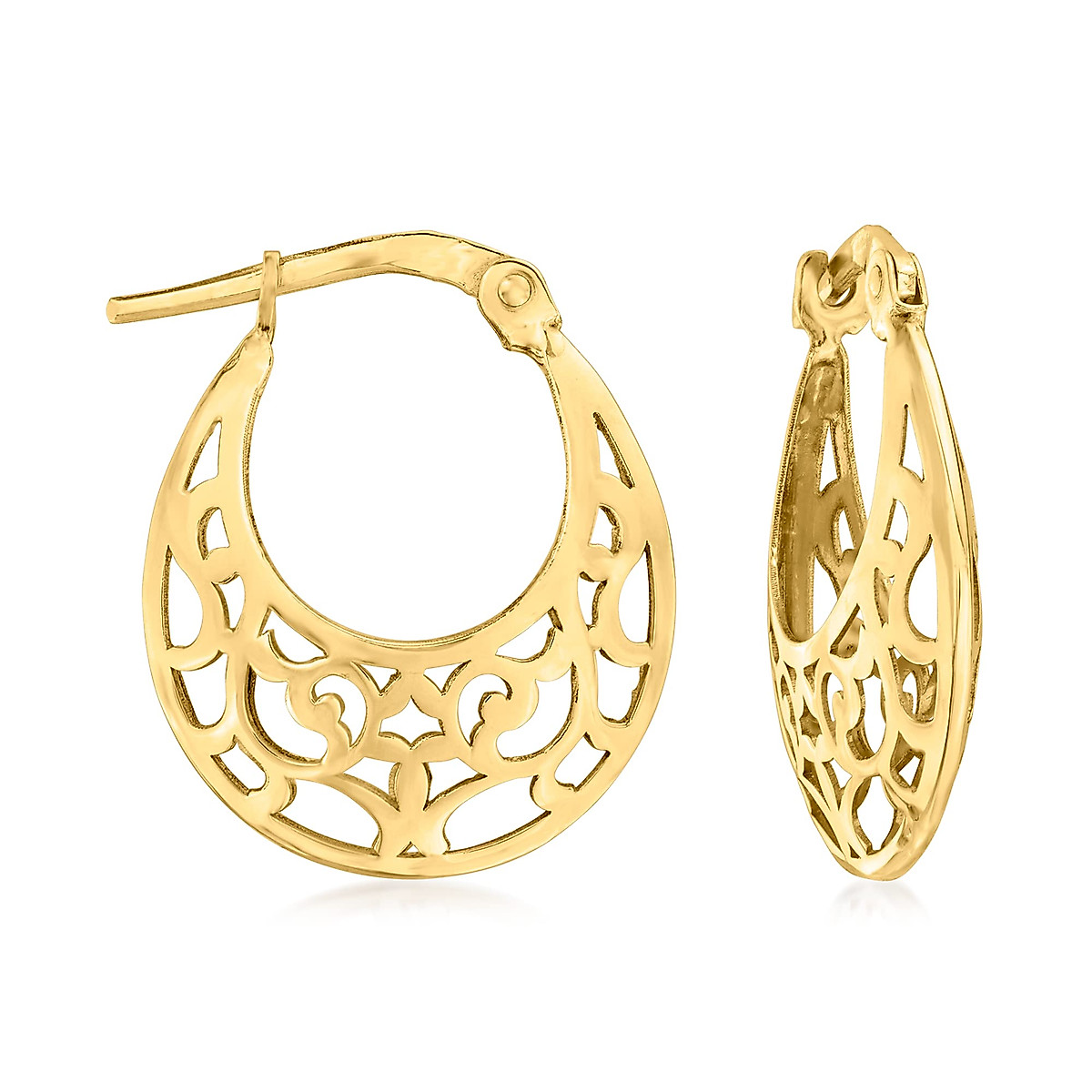 Ross-Simons Italian 14kt Yellow Gold Filigree Hoop Earrings