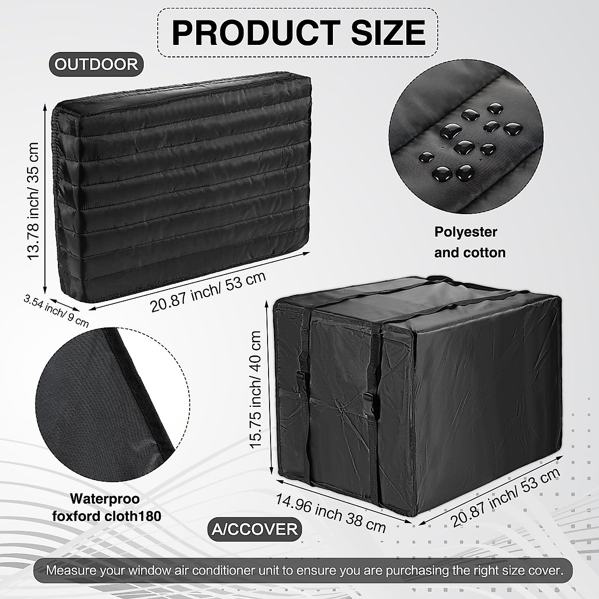 Windyun 2 Pack Window Air Conditioner Cover Ac Covers for Inside and Outside Adjustable Dust Proof Waterproof Ac Shade for Outside Unit for Winter Accessories, Black (21x14 In, 21x15x16 In)