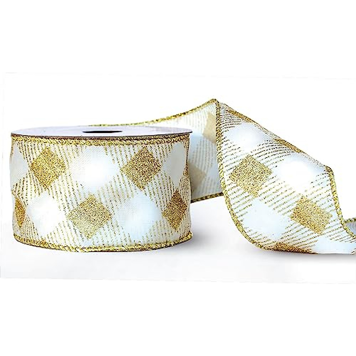 Gold Ribbon Wired Christmas Tree Ribbon 2.5 Inch Xmas Ribbons 6 Rolls 36 Yards Burlap Organza Sheer Mesh Metallic Glitter Crafts Decorating Gift Wrapping Bows Gift Wrap Bow Tree Topper Wreath