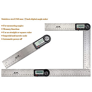 Digital Angle Finder Tool 7 Inch / 180 mm with Pouch/Digital Angle Finder Gauge with Magnetic Base and Backlight Bundle for Woodworking Measurement, Angle Measuring Tool by S&F STEAD & FAST