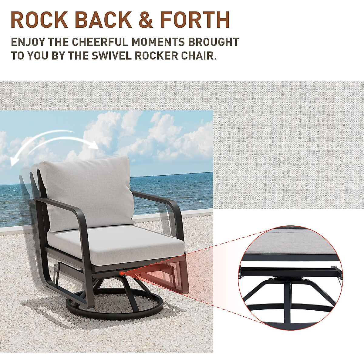 Patio Chairs Swivel Rocker Sets: 3Sets Aluminum Alloy Ensemble with 360° Swivel Rocking Chairs, Rust-Resistant Frame Cushions -Perfect for Backyard, Deck, Porch, and Balcony Decoration(2seat+1table)