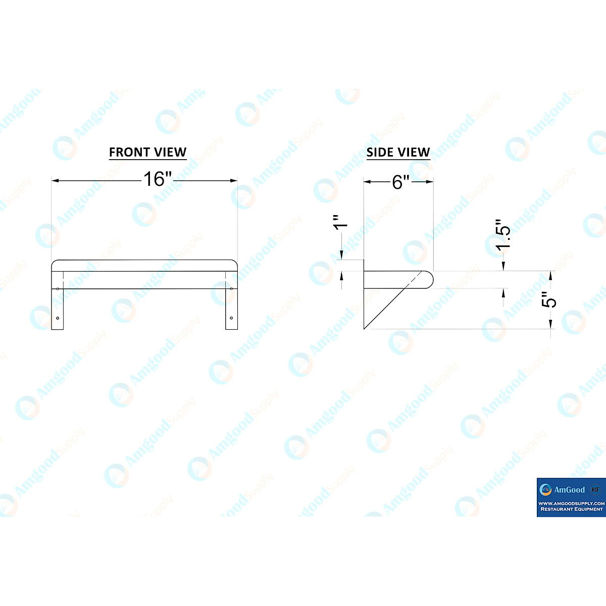 AmGood 6" X 16" Stainless Steel Wall Shelf | NSF | Metal Shelving | Garage, Laundry, Storage, Utility Room | Restaurant, Commercial Kitchen