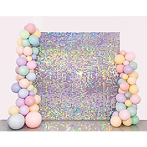 Shimmer Wall Backdrop Panels 24PCS Sliver Square Sequin Shimmer Backdrop Decor for Wedding, Anniversary, Birthday Party Decoration.