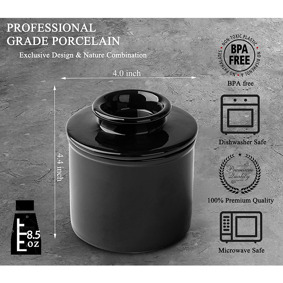 Black Butter Crock With Water Line French Butter Dish Large Butter Keeper Porcelain Butter Cup Campana De Mantequilla