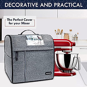 Stand Mixer Cover for Kitchenaid, Kitchen Aid Mixer Covers for 4.5, 5 Quart Tilt Head, Stylish Mixer Cover with Extra Pocket for Accessories, Grey