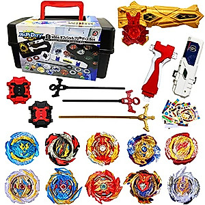 BeyBtatle Battling Top Burst Gyro Toy Set Combat Battling Game 10 Spinning Tops 1 St. Sword Ver Launcher + 2 bidirectional launchers with Portable Storage Box Gift for Kids Children Boys Ages 6+