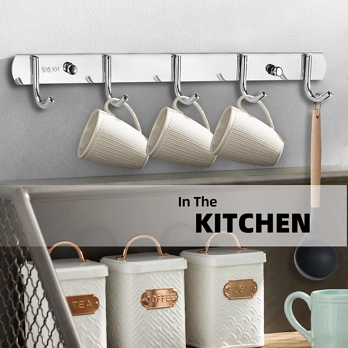 TooCust 2 Pack Thickened 304 Stainless Steel Wall Coat Rack - Heavy Duty Coat Rack Wall Mounted, Modern Wall Coat Rack with Hooks, Durable Wall Hangers,Jacket Hooks,Towel Hook Rack, Silver