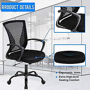 Office Chair Ergonomic Desk Chair Mesh Computer Chair with Lumbar Support Armrest Mid Back Rolling Swivel Adjustable Task Chair for Women Adults, Black