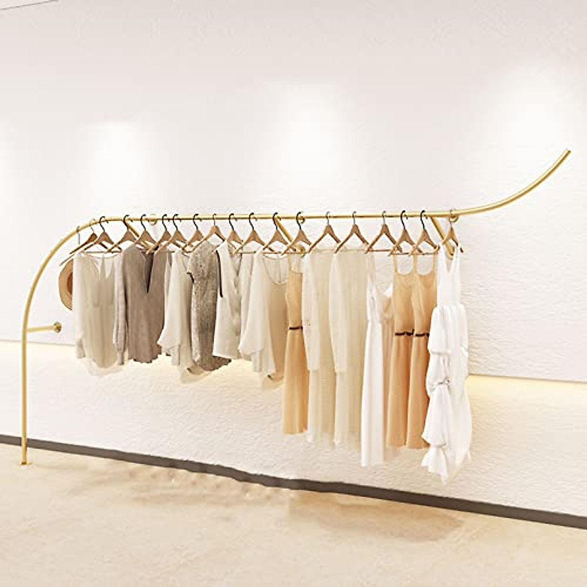 Household items Retail Clothing Display racks for Boutique store Gold Closet Rod clothes racks, modern industrial pipe wall-mounted Garment rack shelves, home cloakroom organizer storage shelf, 250cm