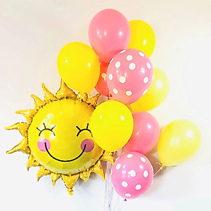 HAIOPS Sun Flower Foil Balloons Smiley Sunshine Sun Aluminum Balloon Birthday Wedding Decoration 26 Inch, 5 Pcs