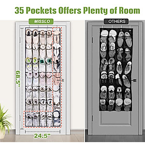 MISSLO 35 Clear Large Pockets Over The Door Shoe Organizer Sturdy Oxford Fabric Hanging Shoe Rack Closet Shoe Holder Hanger, White